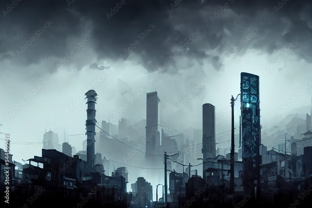 Dark seedy backstreet in a fantasy future cyberpunk city with moody ...