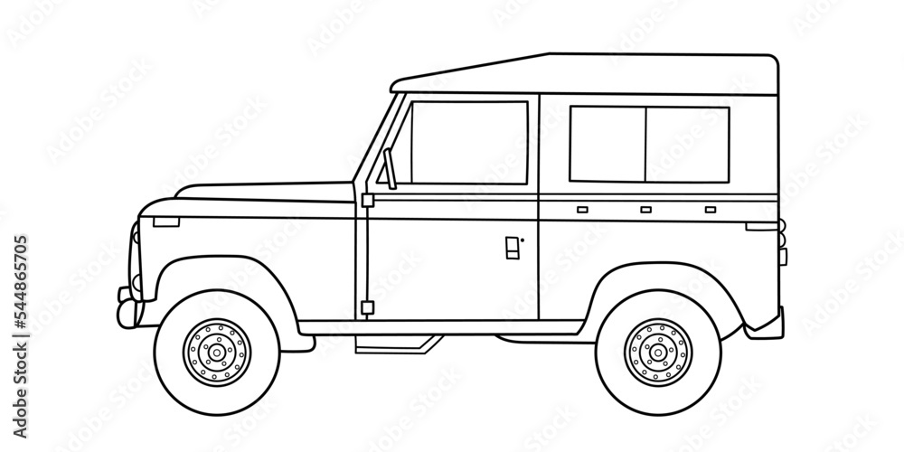 Off-road travel suv car side view. Vector outline doodle illustration ...