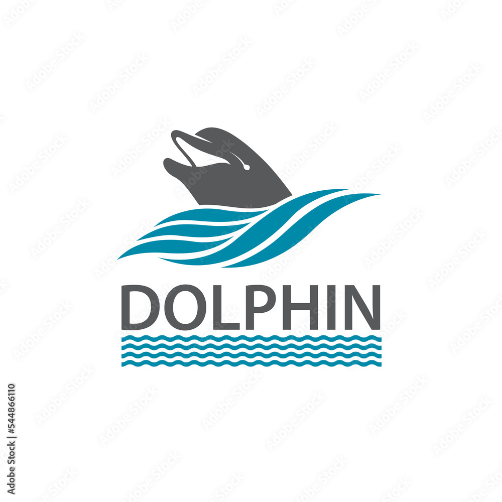 emblem of dolphin and sea waves isolated on white background Stock ...