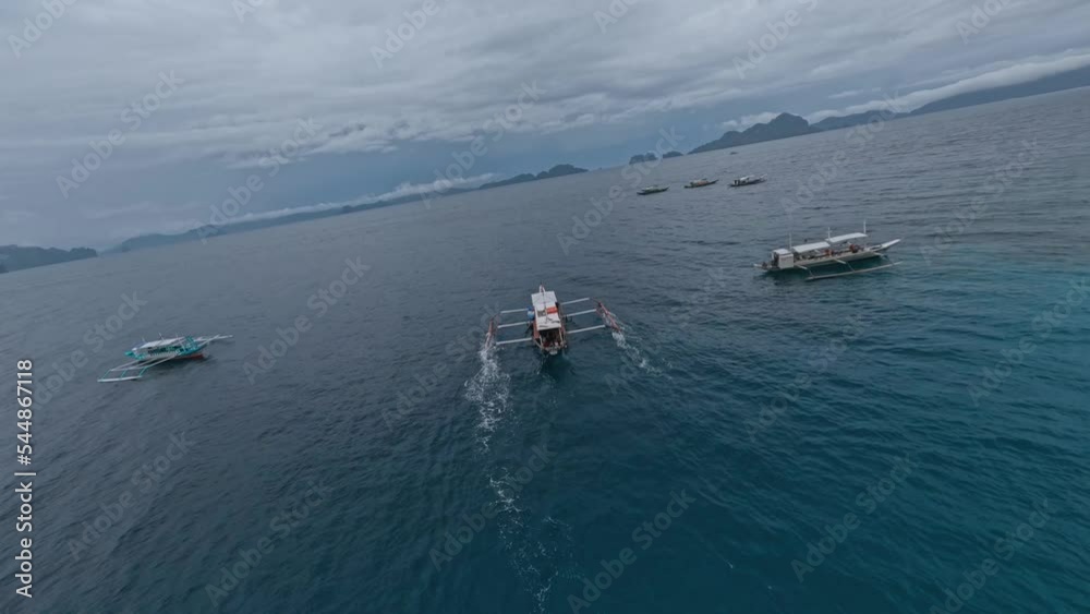 Bangka boat floating by sea with tourists people sail yacht paradise ...