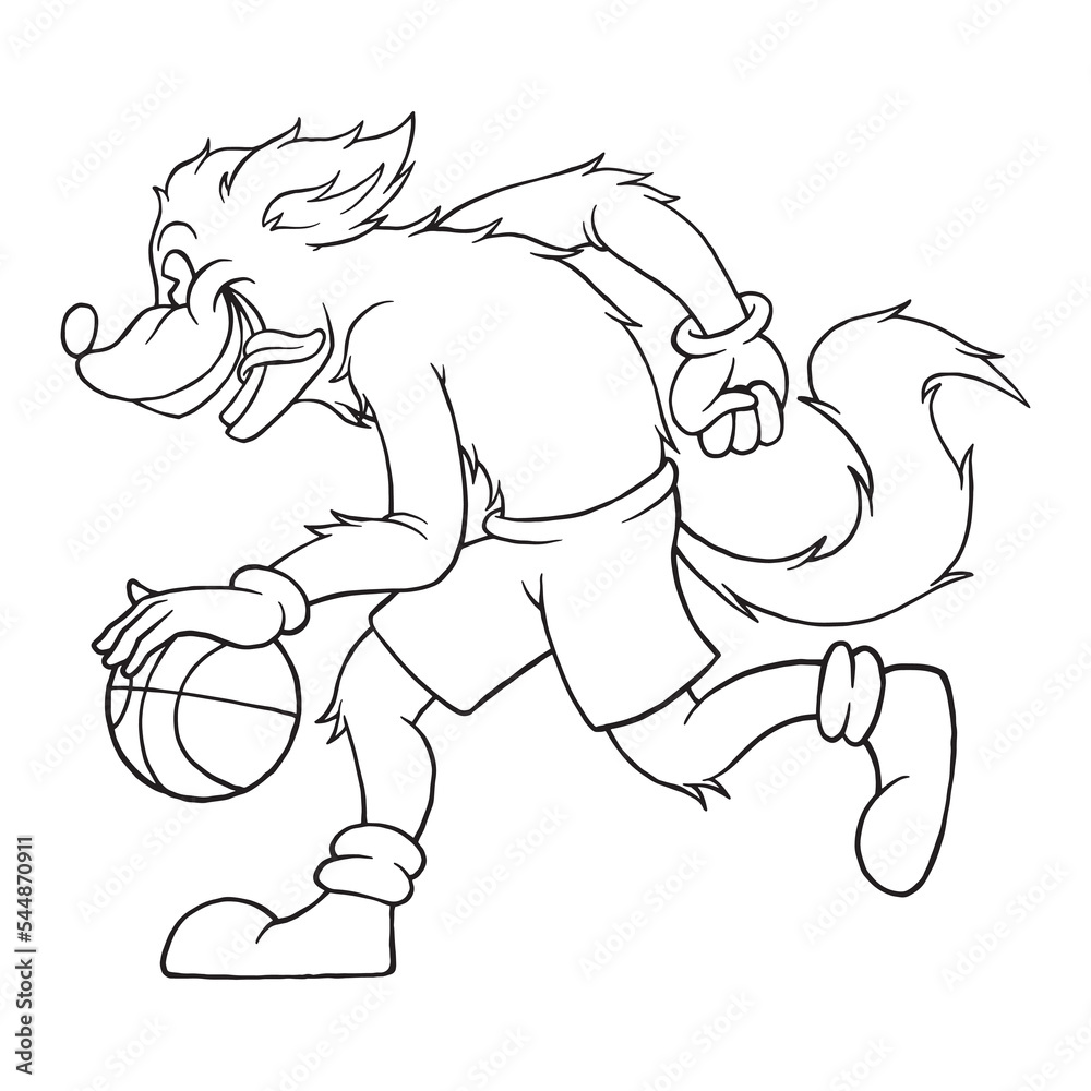coloring illustration of cartoon dribbling wolf mascot Stock Vector ...