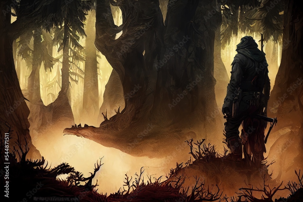 Digital painting of an adventuring bounty hunter crossing paths with a ...