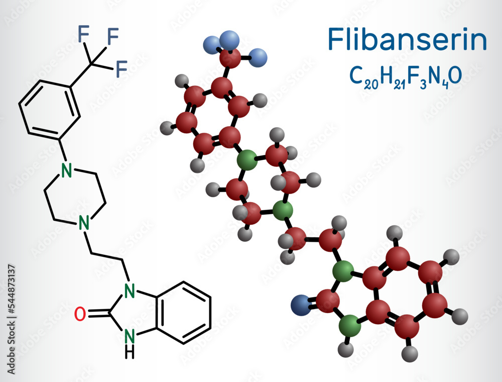Flibanserin molecule. It is serotonergic antidepressant used to treat ...