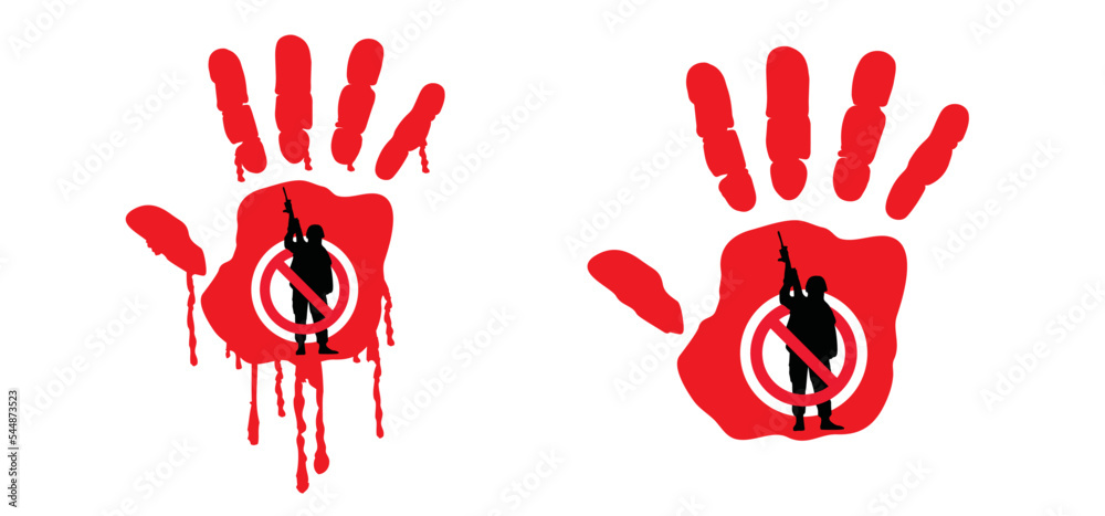 Vetor de Red hands for Red hand day. Paint hand or handprint silhouette ...