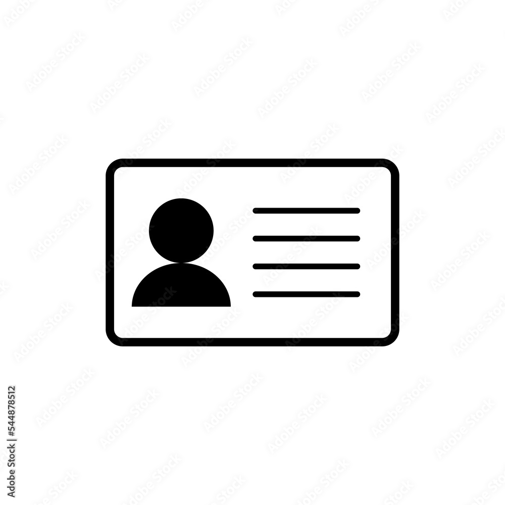 ID card icon. white driver license, staff identification card symbol ...