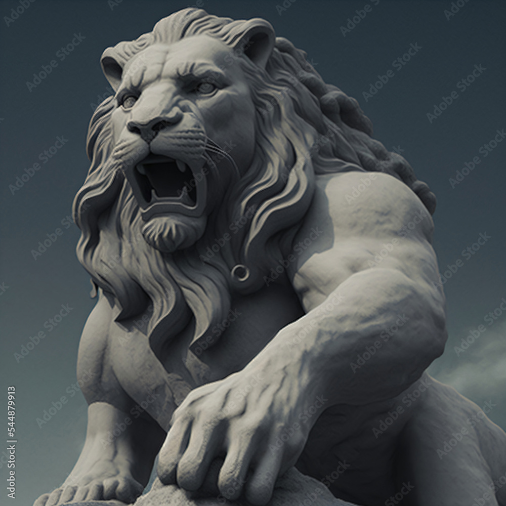 stone statue of a lion who roars, majestic, king of the beasts ...