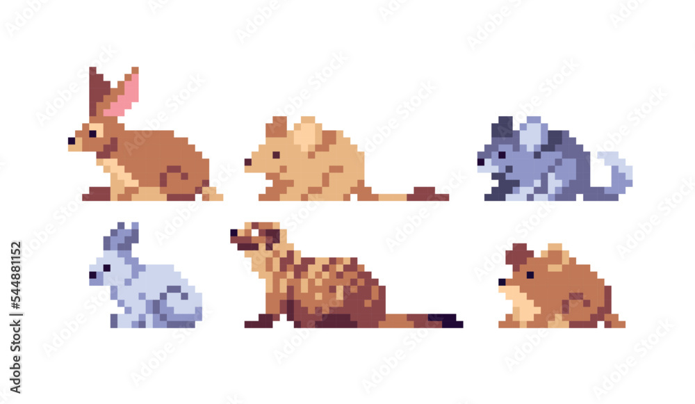 Rodent species pixel art set. Little animals collection. Rat, hamster ...