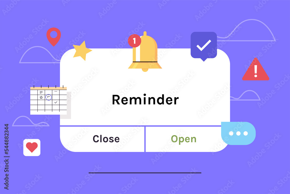 Reminder, notification page with floating elements and business ...