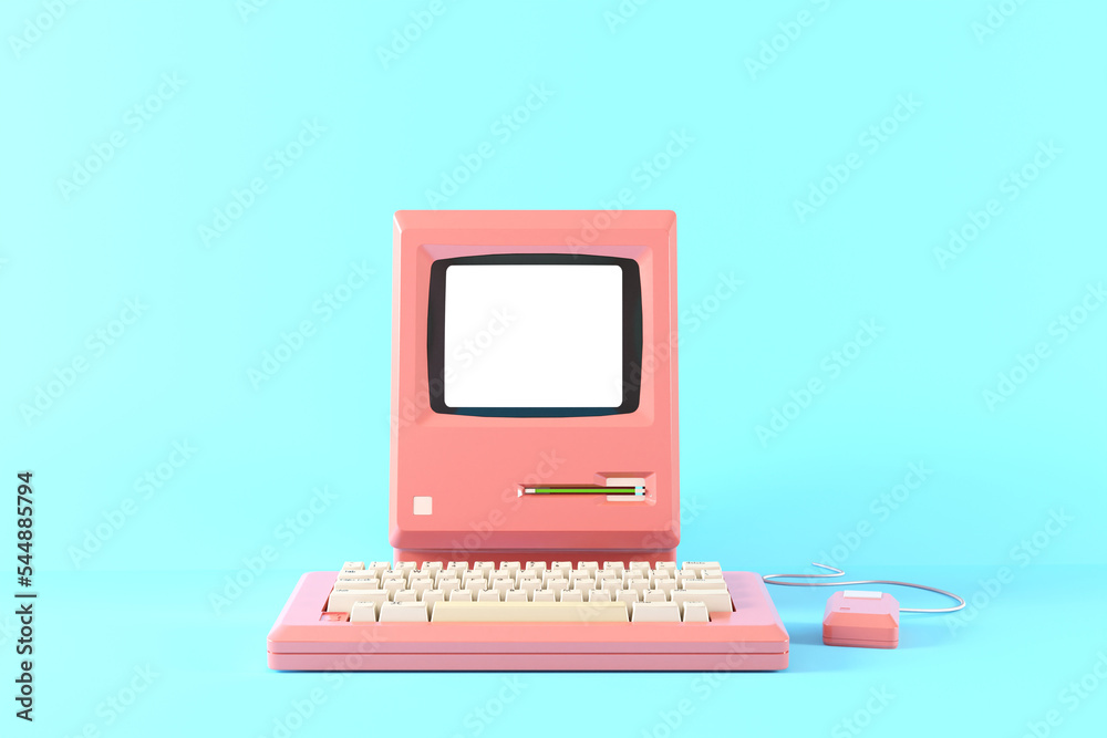 Old computer pink. Pink Retro Personal Computer. System Unit, Monitor, Keyboard and Mouse Mock ...