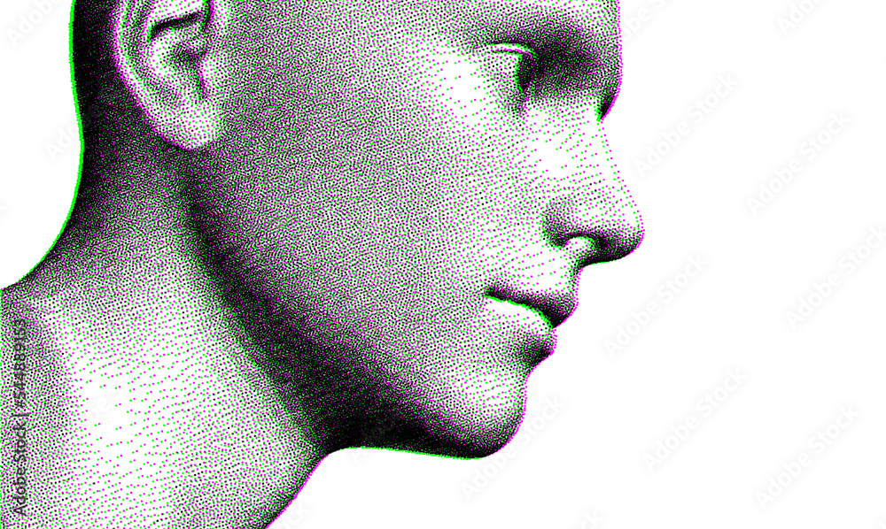Abstract man head made from dots. Side view of dotted face background ...