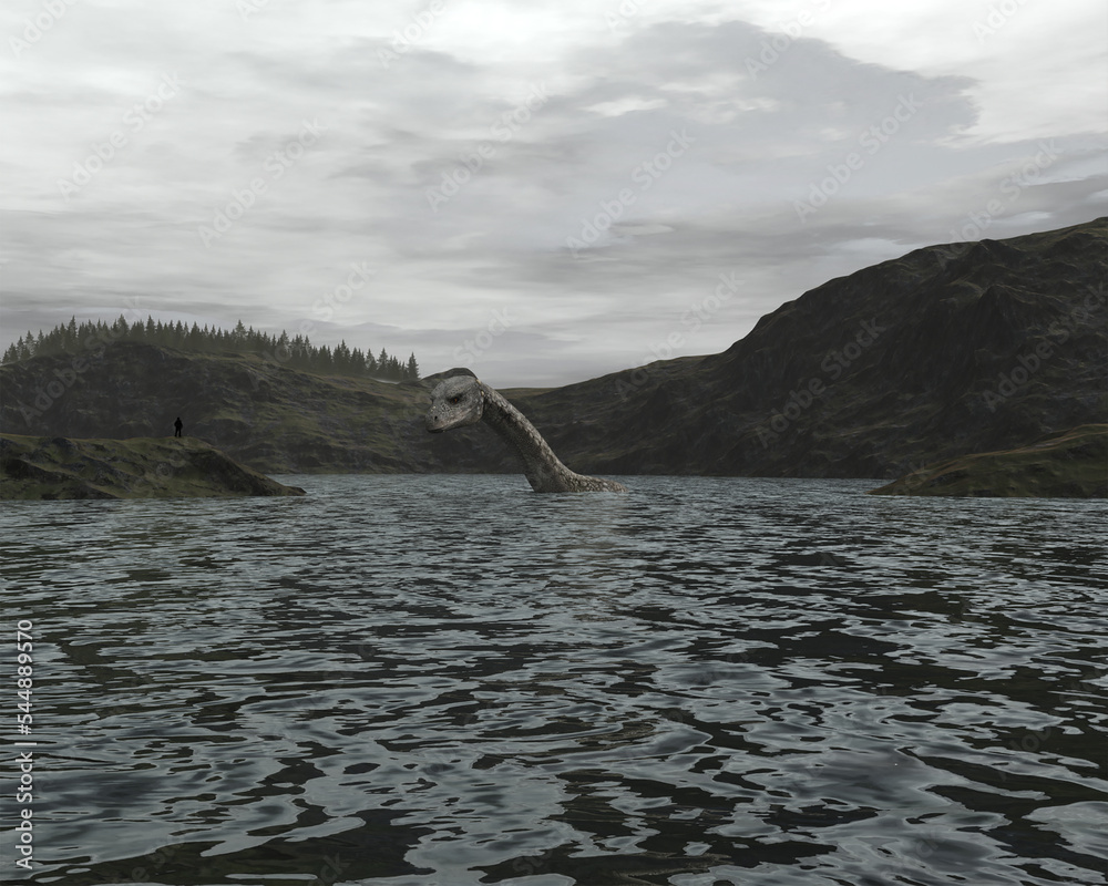 3d illustration of a Lake Monster similar to the Loch Ness Monster and other cryptids seen in ...