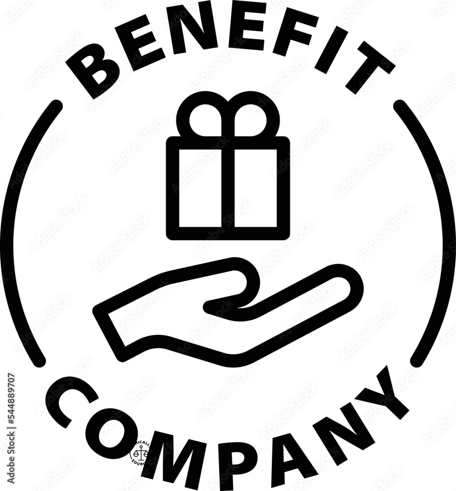 Benefit company icon. Black outline rounded isolated product label icon ...
