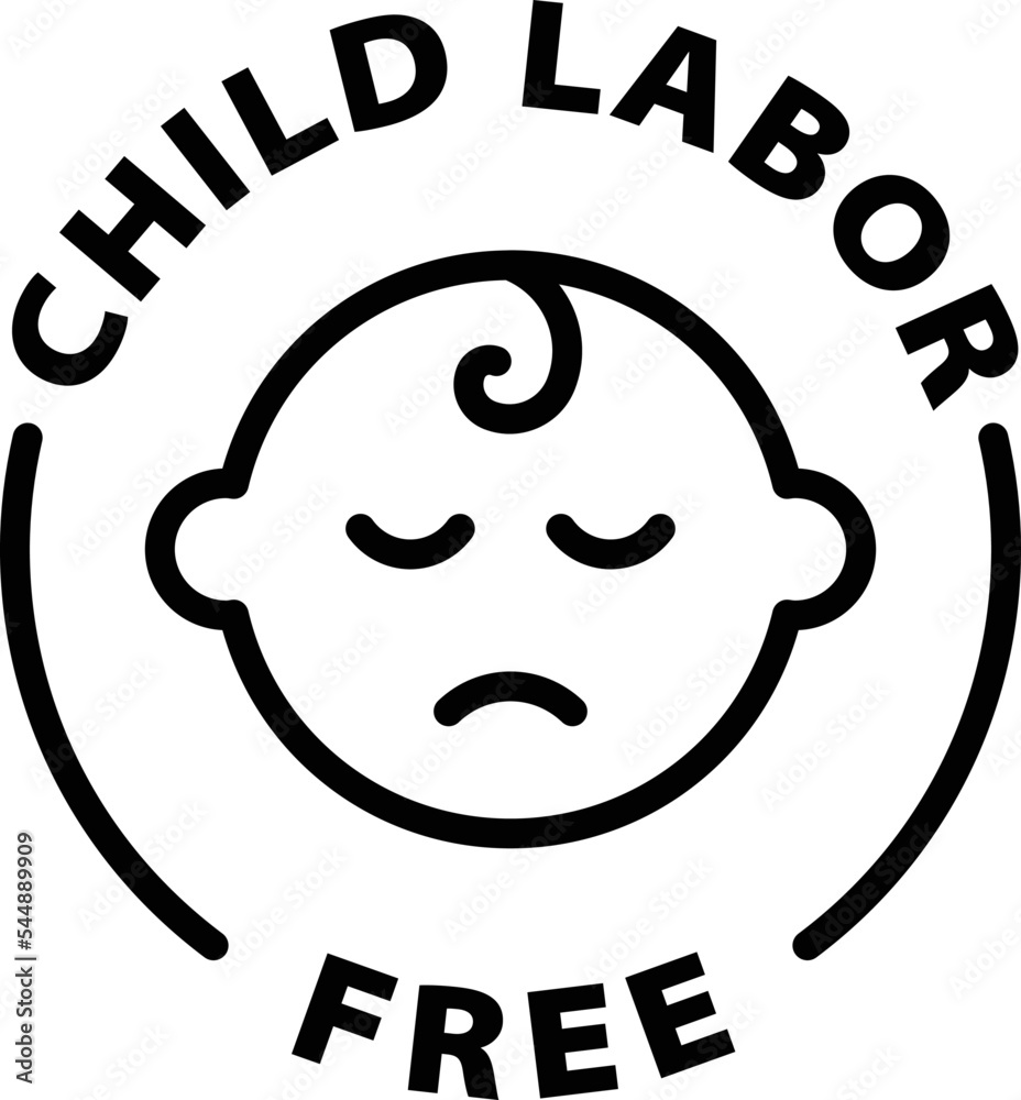 No child labor free icon. Black outline rounded isolated product label ...