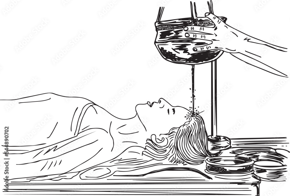Ayurvedic Oil Treatment A Beautiful Young Woman Receiving Shirodhara