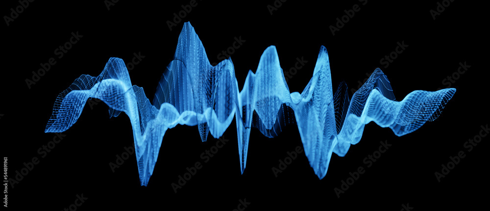 Illustration of blue abstract wireframe sound waves, visualization of ...