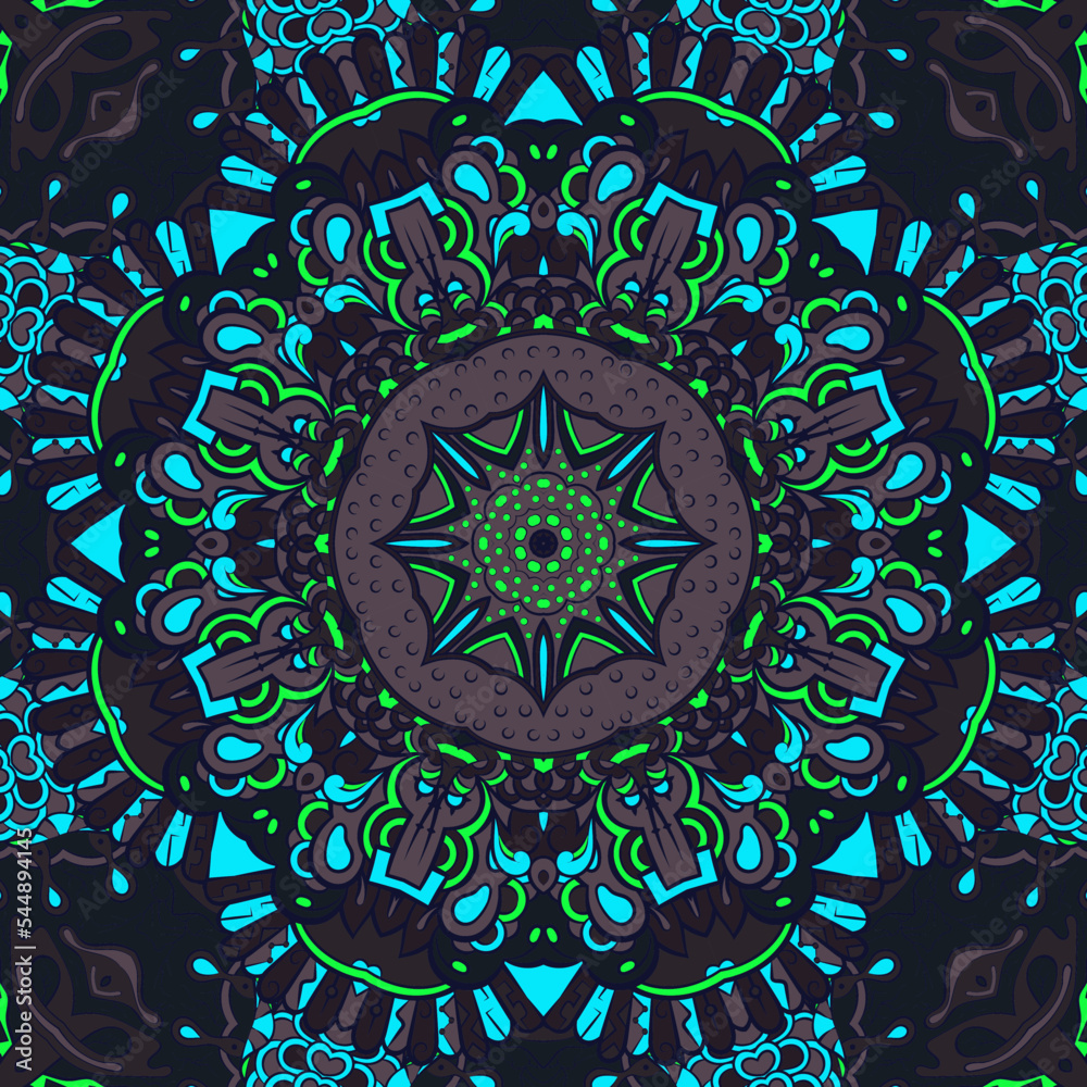 Seamless tile texture. Tracery mehndi design image. Dark toxic colors ...