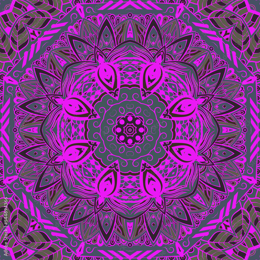 Seamless tile texture. Tracery mehndi design image. Dark toxic colors ...