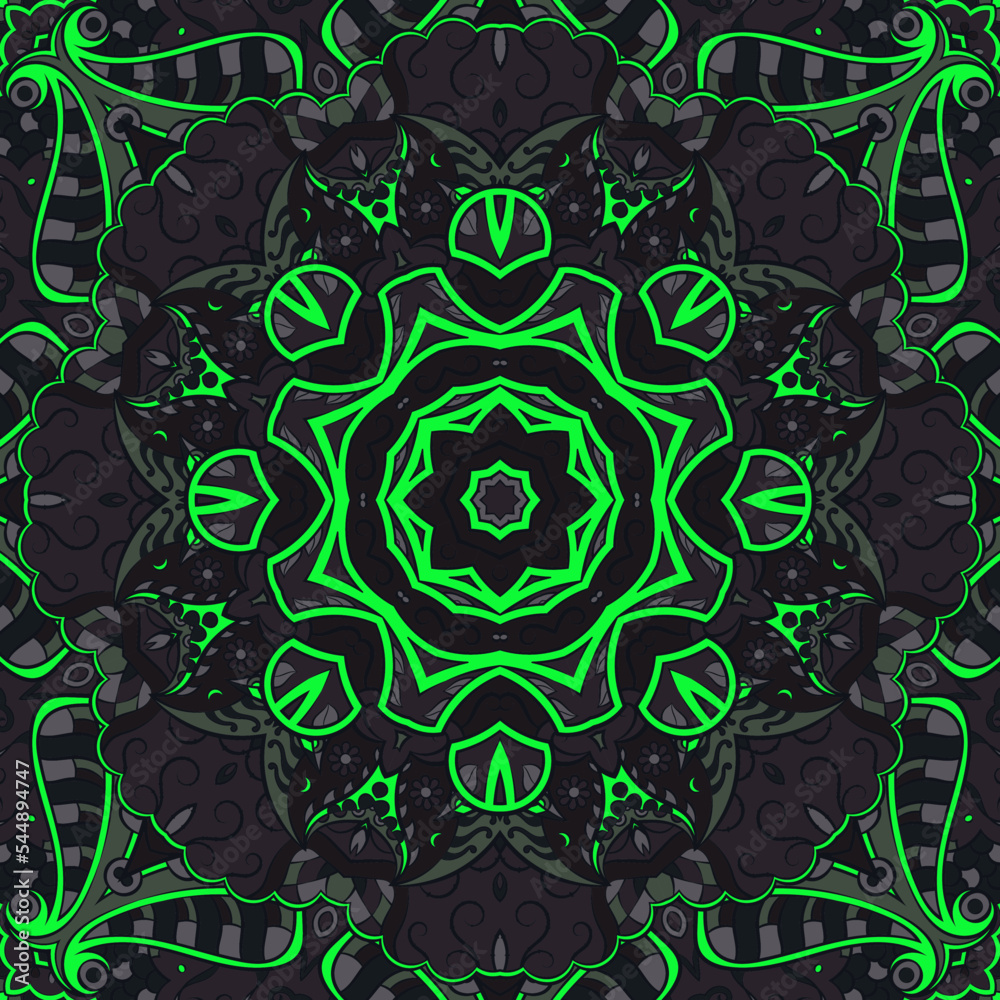 Seamless tile texture. Tracery mehndi design image. Dark toxic colors ...