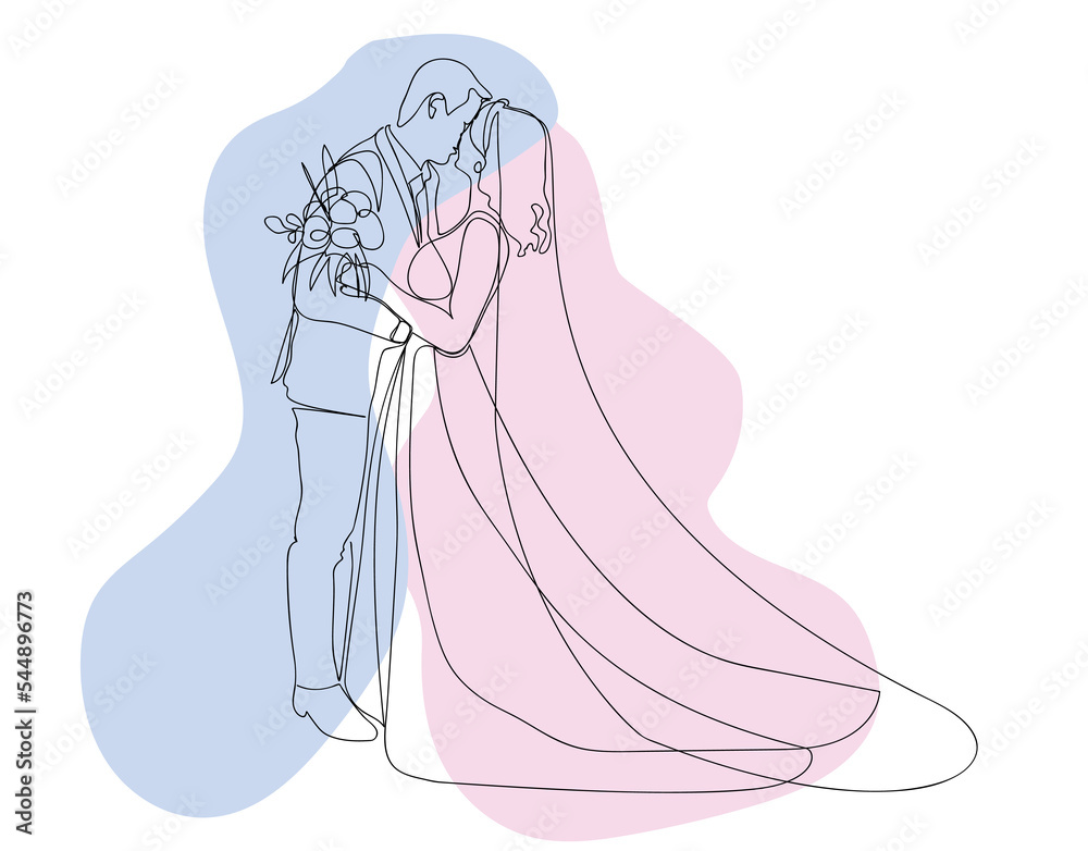 Continuous line drawing of Couples who love each other get married ...