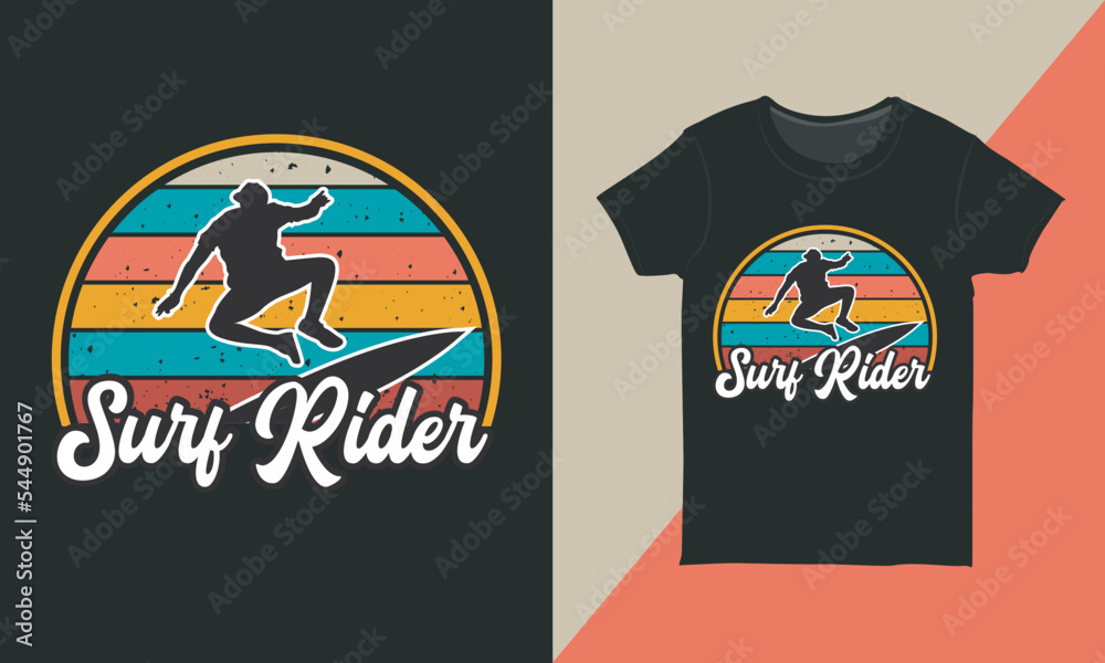 Surf Rider T-shirt Design Surfing Vector Graphics for T-shirt Printing ...