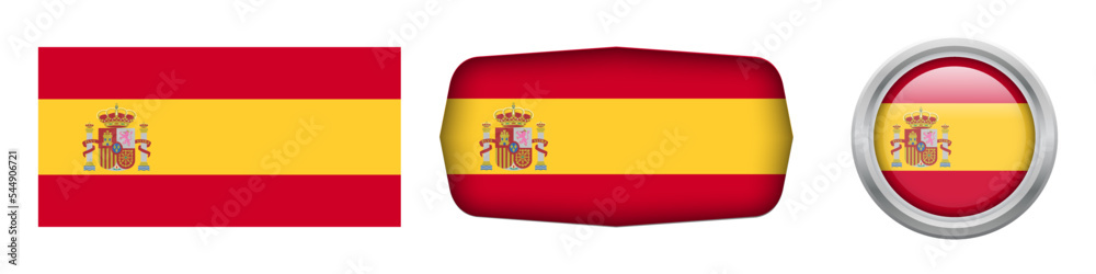 Spain national flag in three versions rectangular, ellipse and round ...