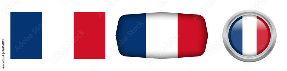 France national flag in three versions rectangular, ellipse and round ...