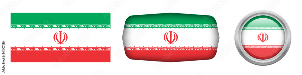 Iran national flag in three versions rectangular, ellipse and round ...