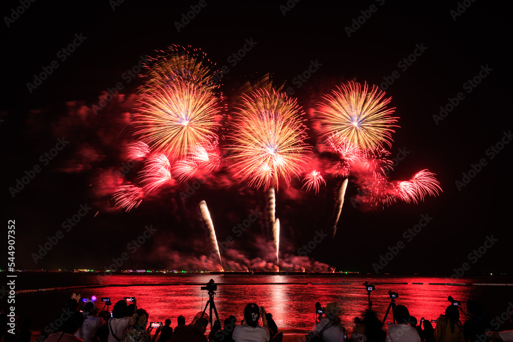 PATTAYA, THAILAND, Beautiful colorful fireworks night scene at Pattaya ...