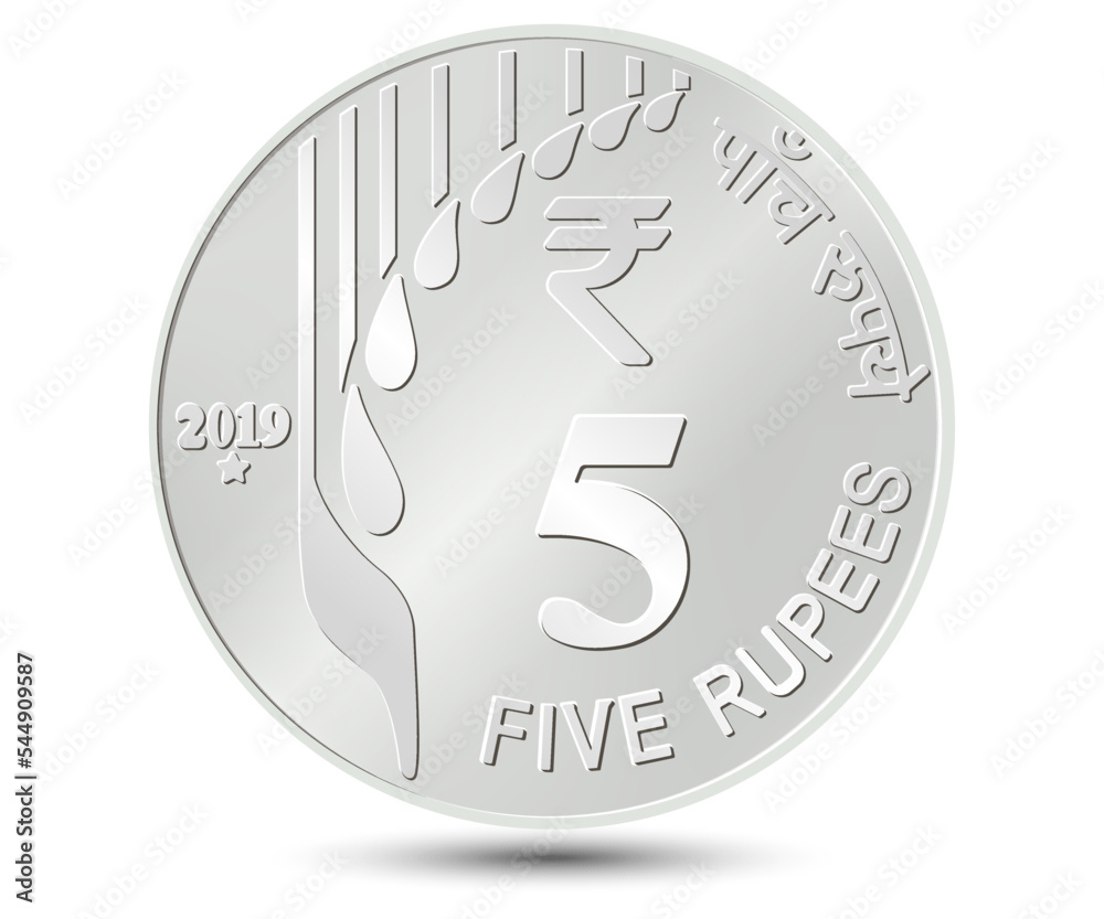 Five Rupees coin of India. Coin side isolated on white background ...