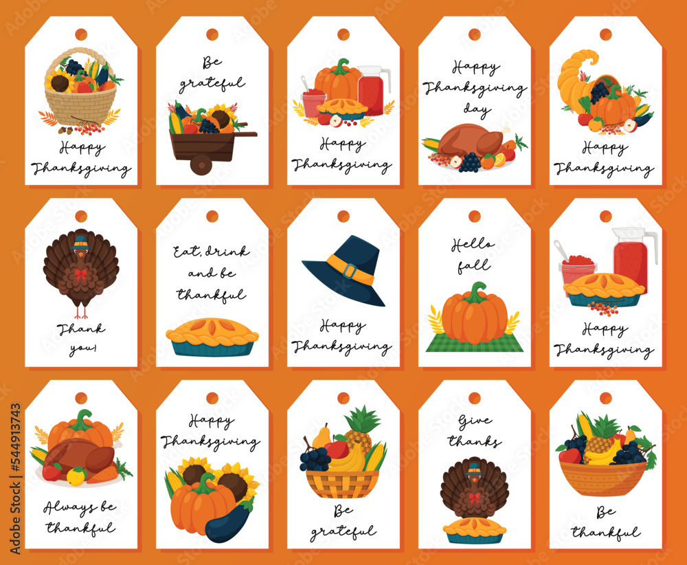 Thanksgiving Gift Tag Set. Ready-to-print label postcards with ...