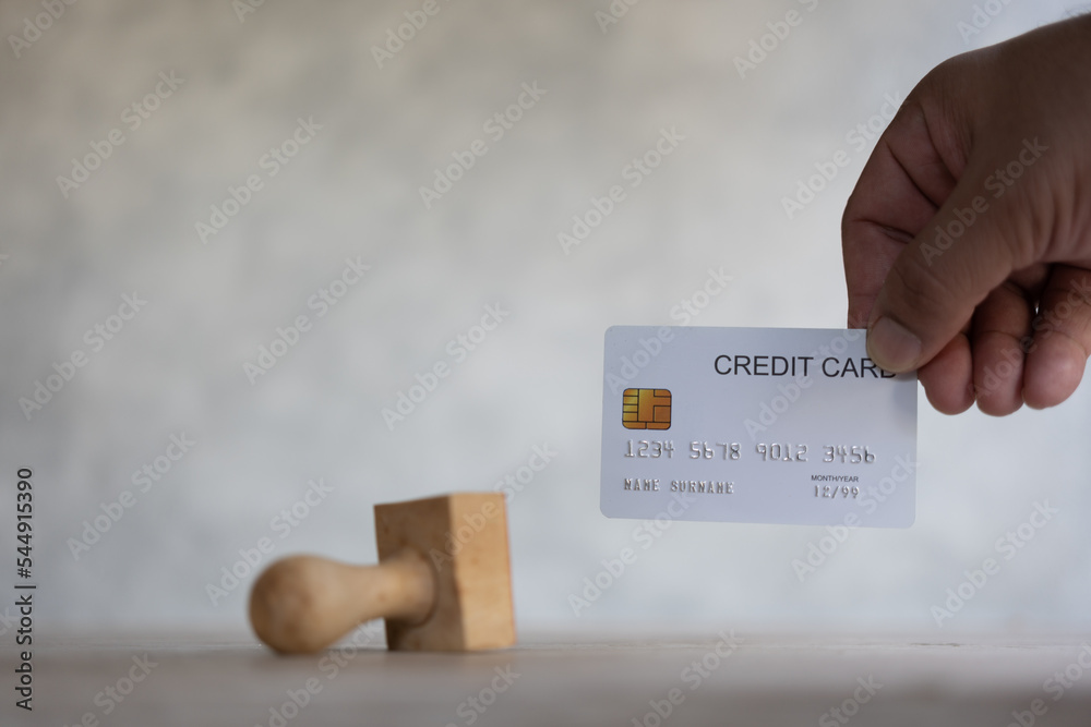 The concept of apply now credit card from bank. Banking approved new ...