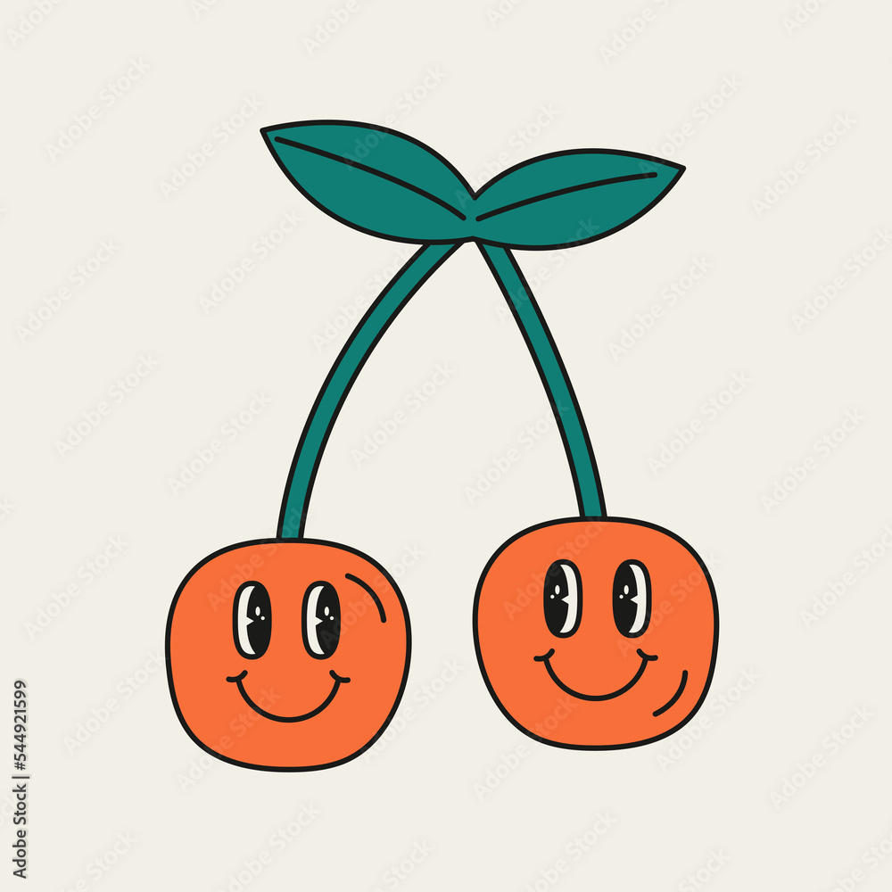 Cute cartoon cherry berries vector illustration. Two funny characters ...