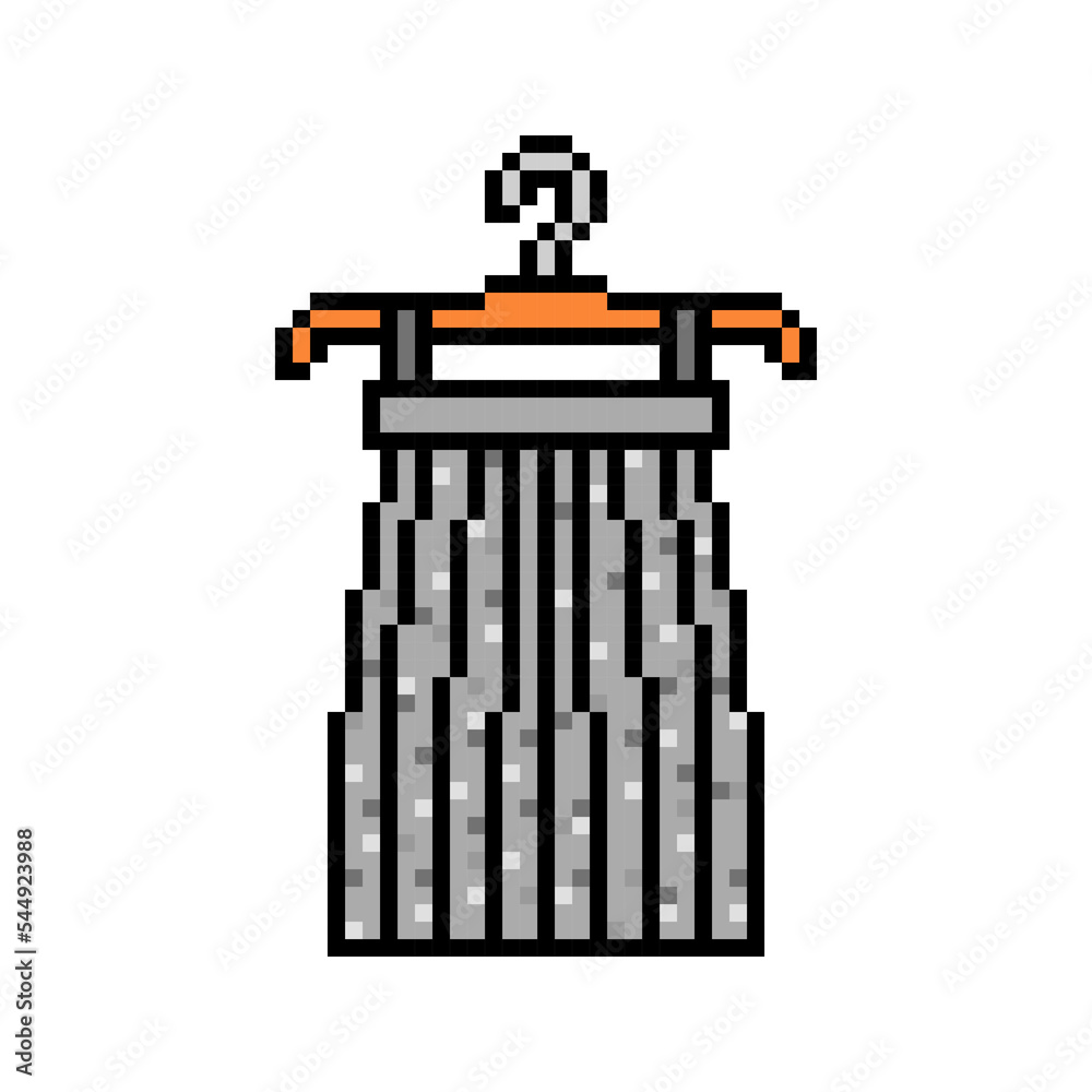 Pixel art symbol of a silver sequin folded skirt on a hanger isolated ...