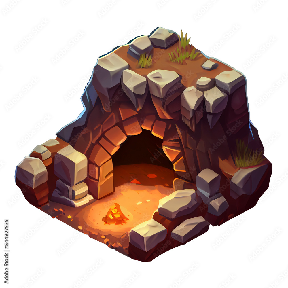 illustration of an isometric cave game concept art with transparent ...