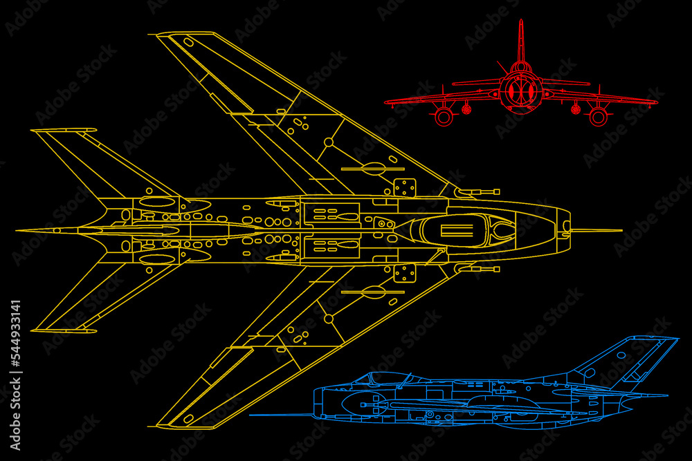 Avión de combate con ala en flecha mig-19 Stock Illustration | Adobe Stock