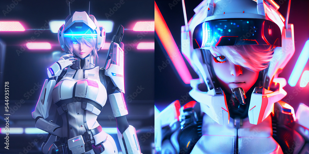 Cyberpunk style neon lights gundam pilot, anime style, neon tubs ...