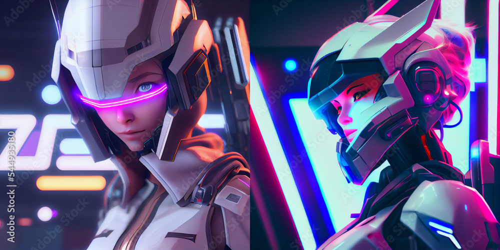 Cyberpunk neon lights gundam pilot, anime style, neon tubs, action, 3d ...