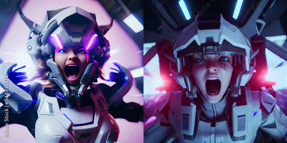 Cyberpunk neon lights gundam pilot, anime style, neon tubs, action, 3d ...