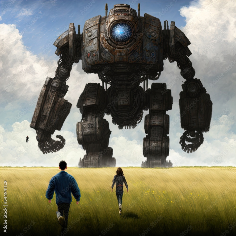 Giant robot. Futuristic sci-fi robot warrior. Stock Illustration ...