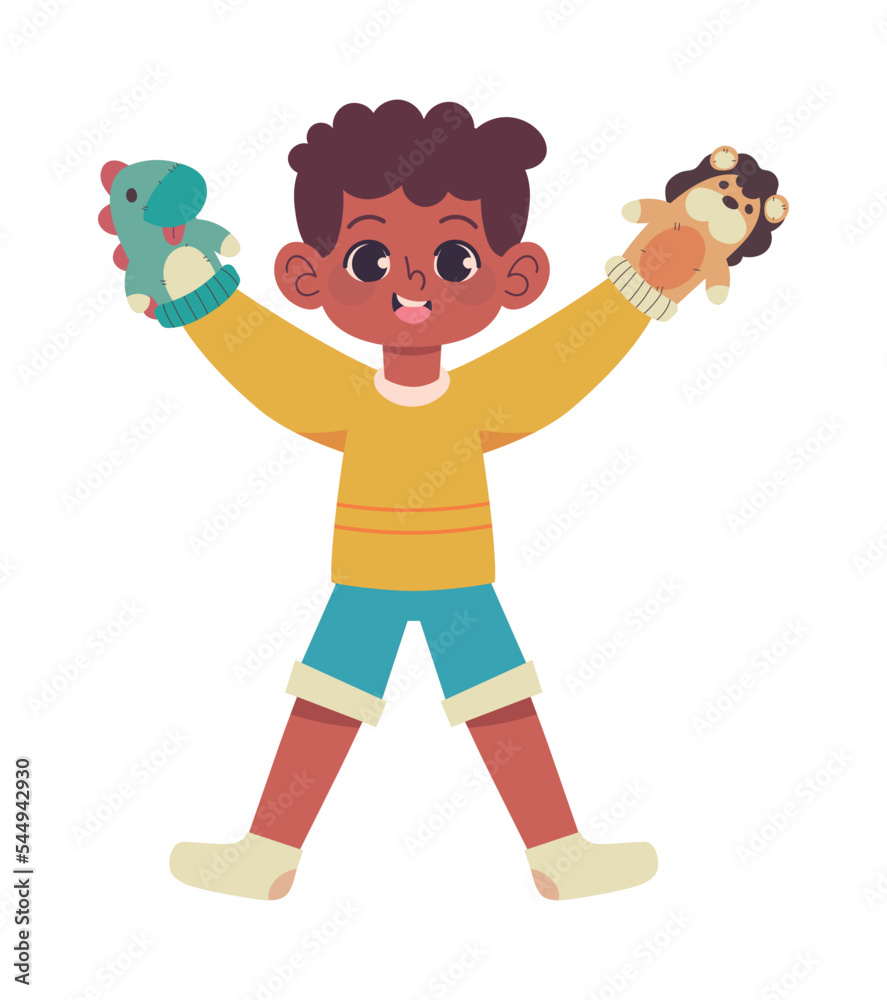 boy playing with puppets Stock Vector | Adobe Stock