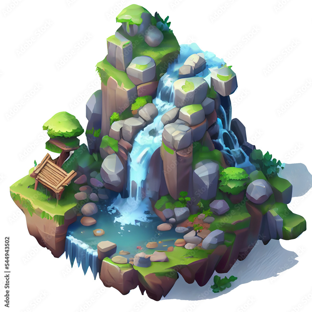 fantasy waterfall game concept art on transparent background Stock ...