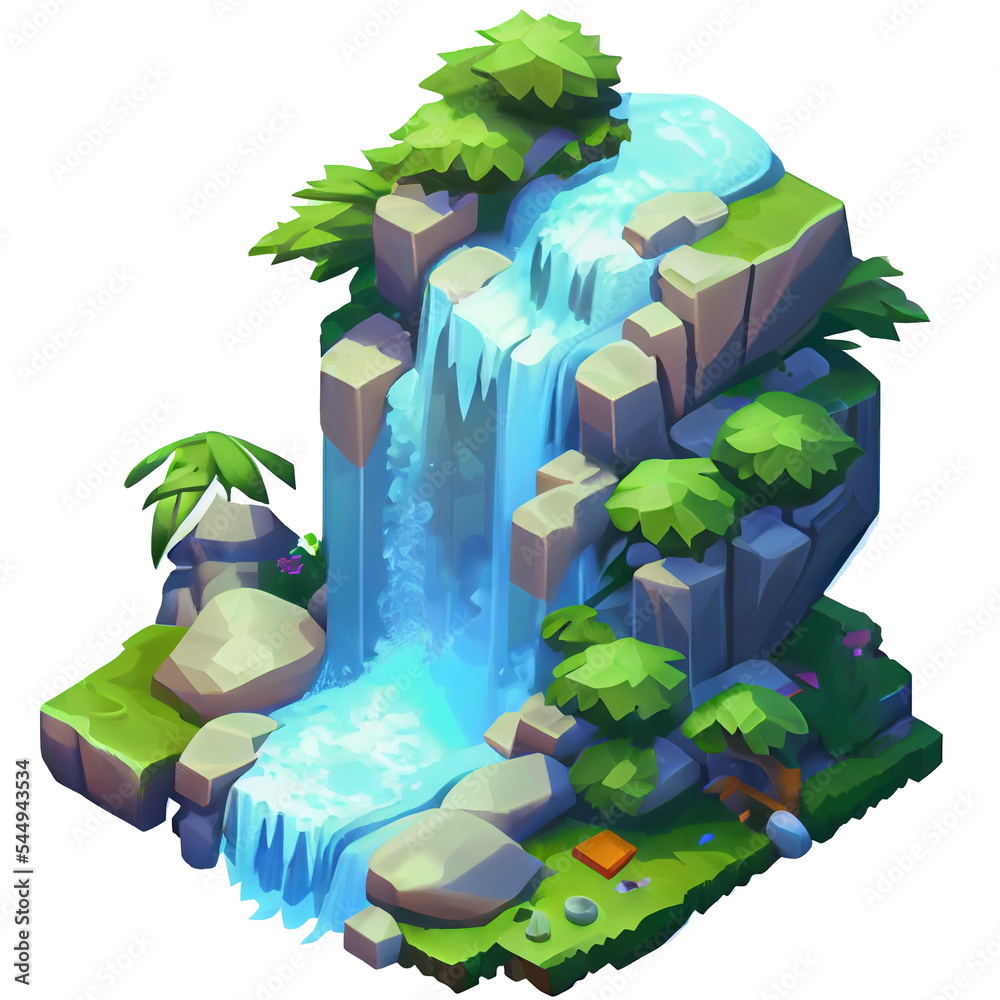 fantasy waterfall game concept art on transparent background Stock ...