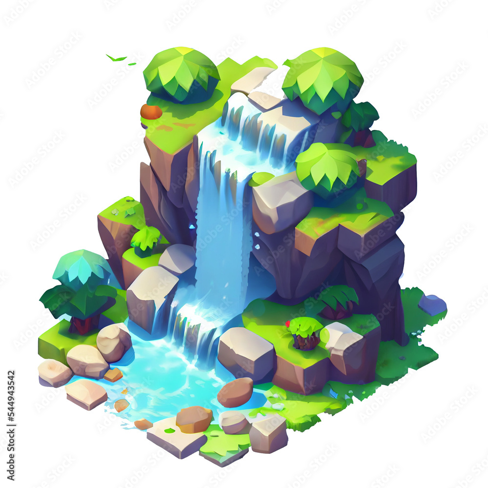 fantasy waterfall game concept art on transparent background Stock ...