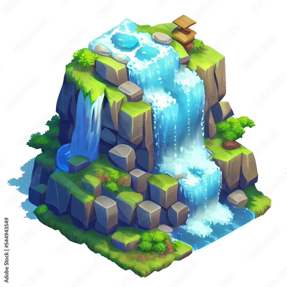 fantasy waterfall game concept art on transparent background Stock ...