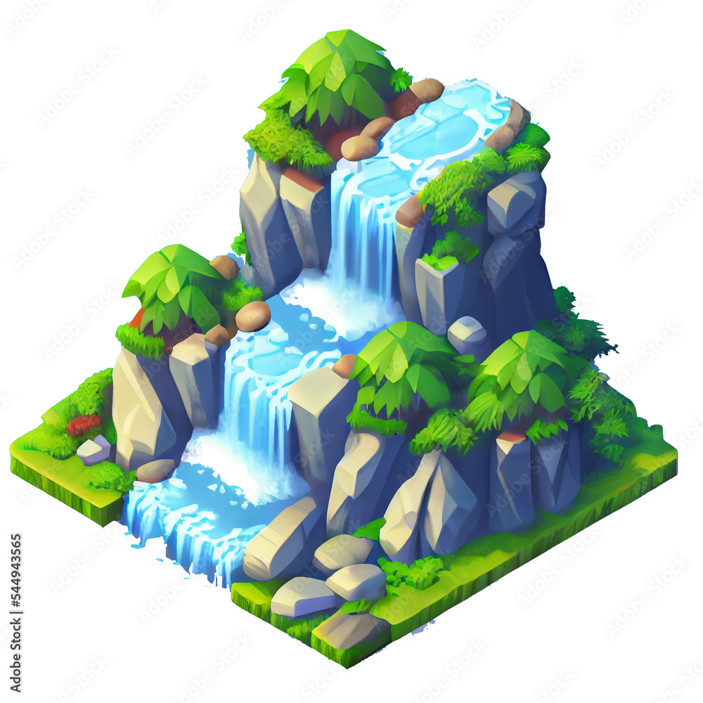 fantasy waterfall game concept art on transparent background Stock ...