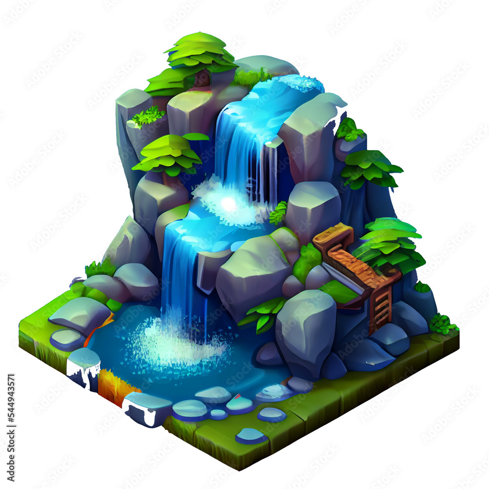 fantasy waterfall game concept art on transparent background Stock ...