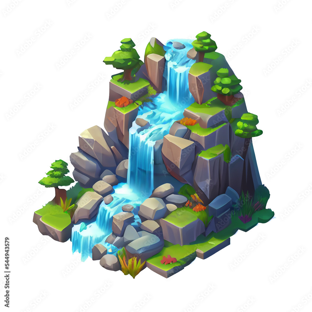 fantasy waterfall game concept art on transparent background Stock ...