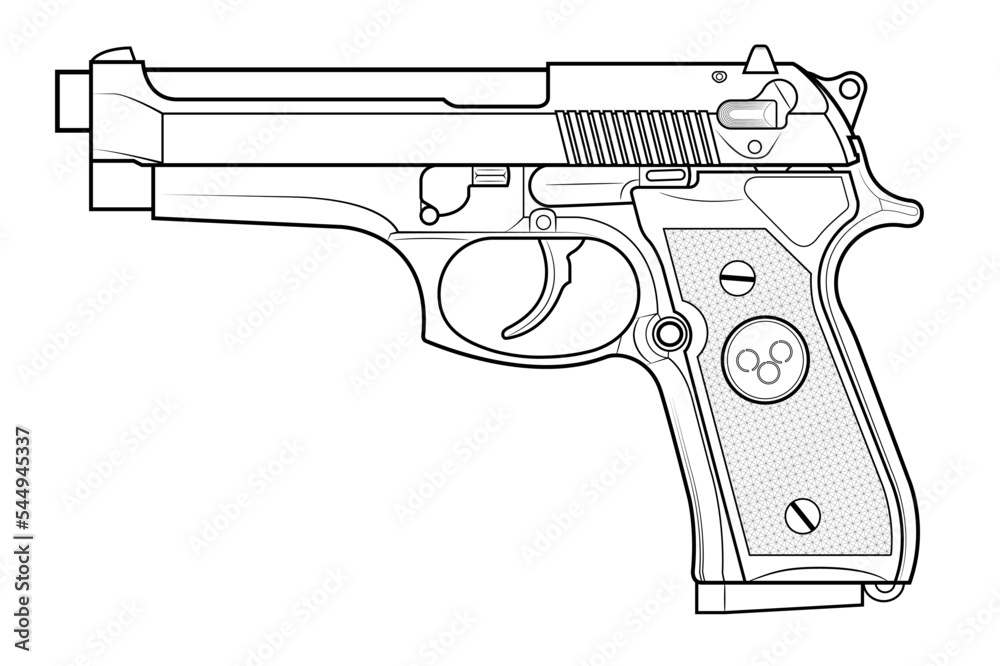 Vector illustration of the Beretta M92 automatic pistol on a white ...