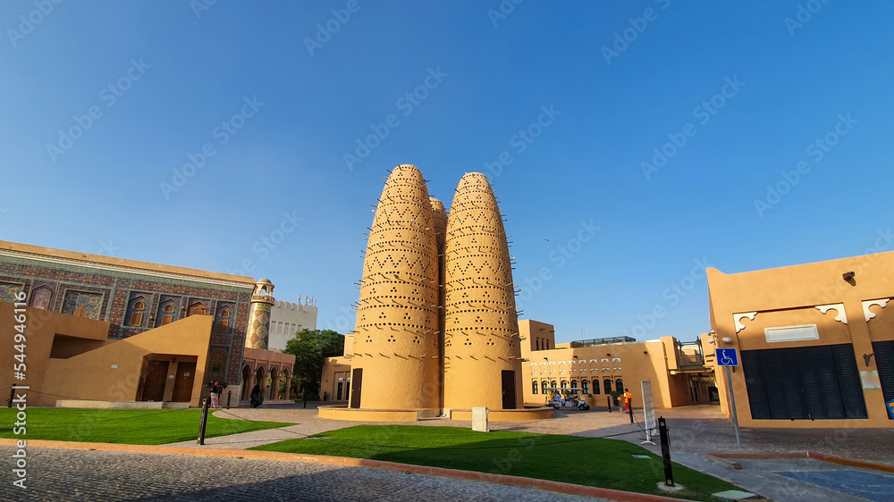 beautiful oriental buildings in city of Doha, Qatar. Old town. Katara ...