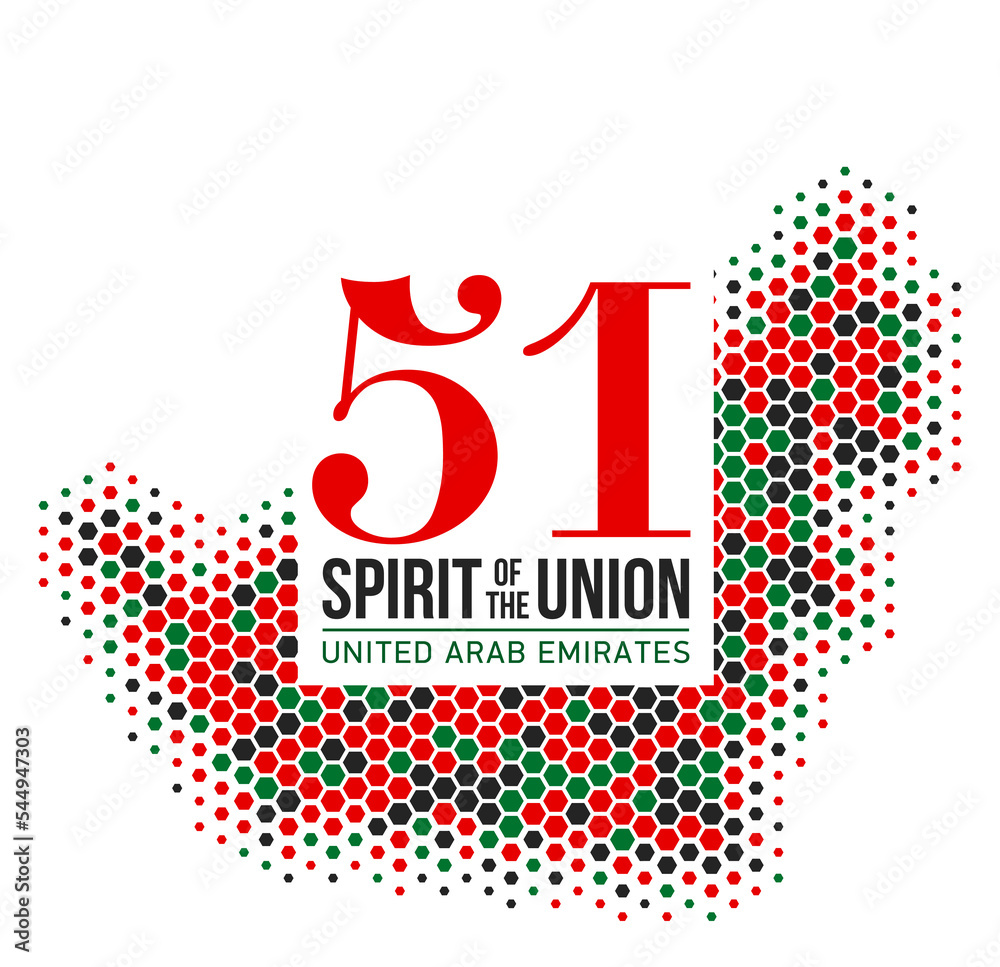 Fifty-one UAE national day, Spirit of the union. Point map banner with ...